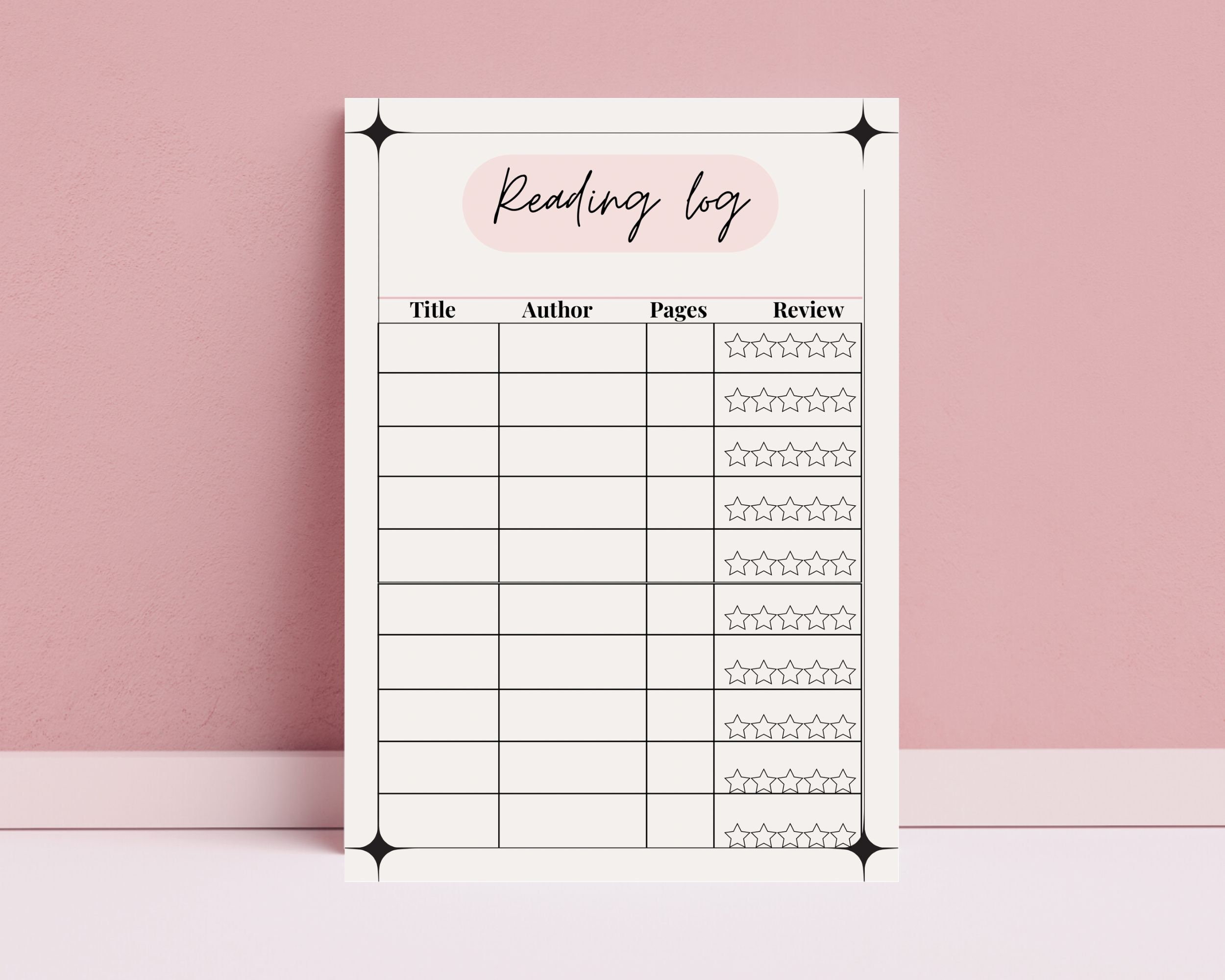 Reading Log Organized Pink and Black, Printable Book Lovers Simple ...