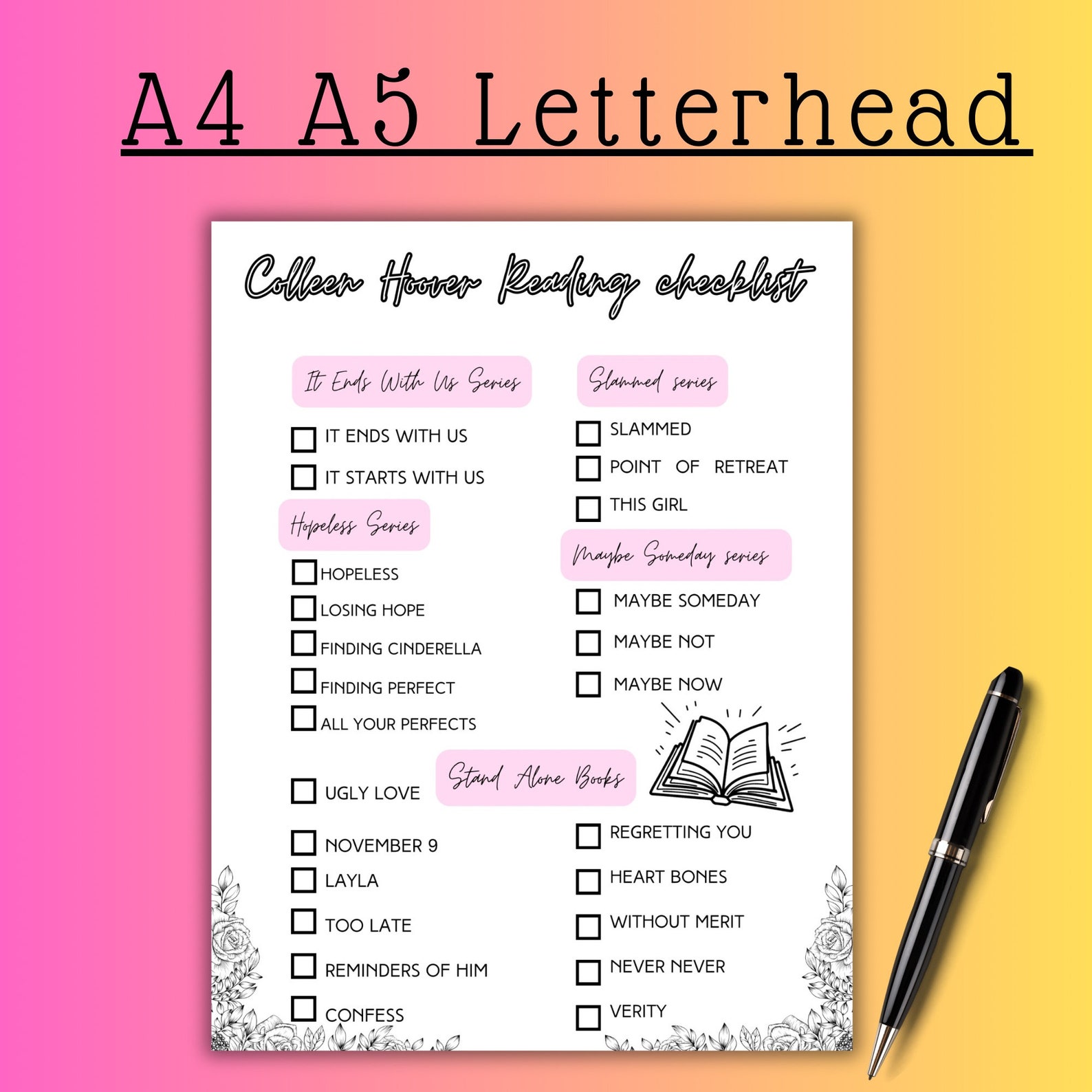Colleen Hoover Cozy Reading Session Book Checklist, Coho Reading Log ...