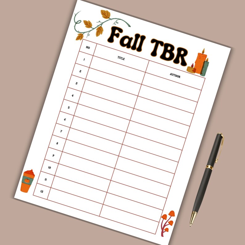 Cozy Fall TBR Reading Printable, Fall Vibes TBR List for 12 Autumn ...