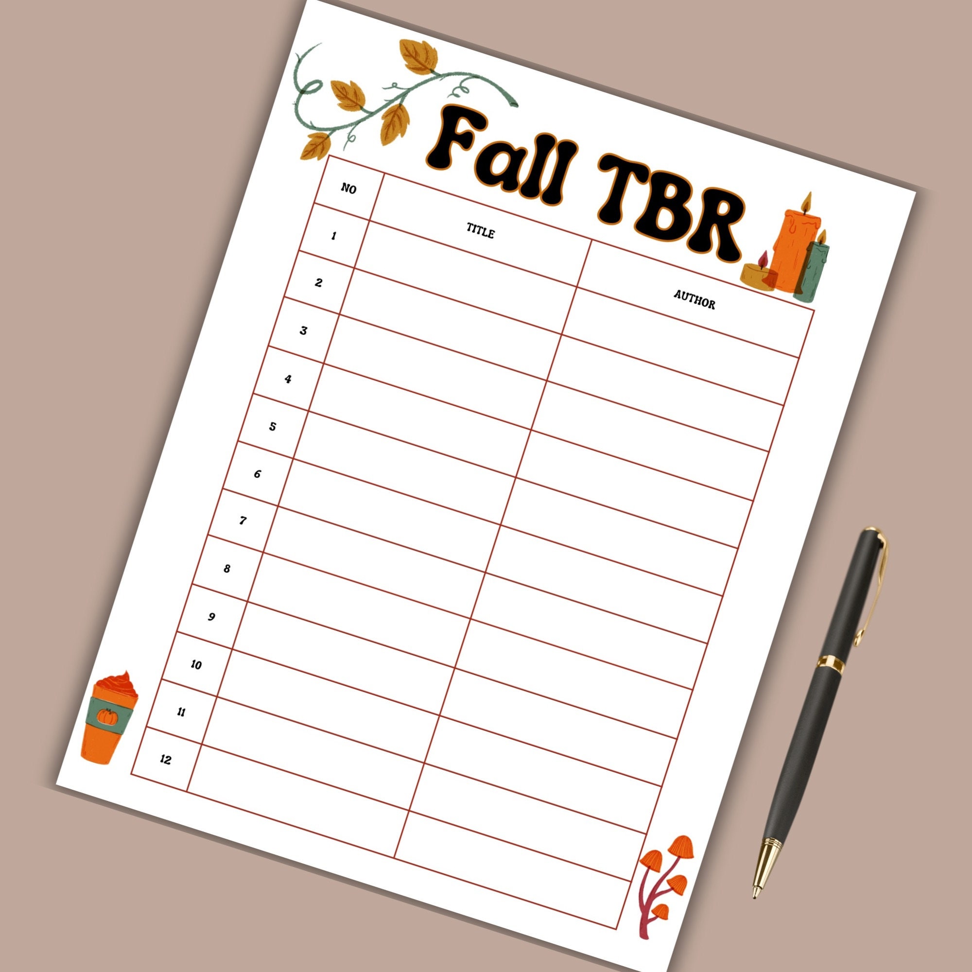 Cozy Fall TBR Reading Printable, Fall Vibes TBR List for 12 Autumn ...