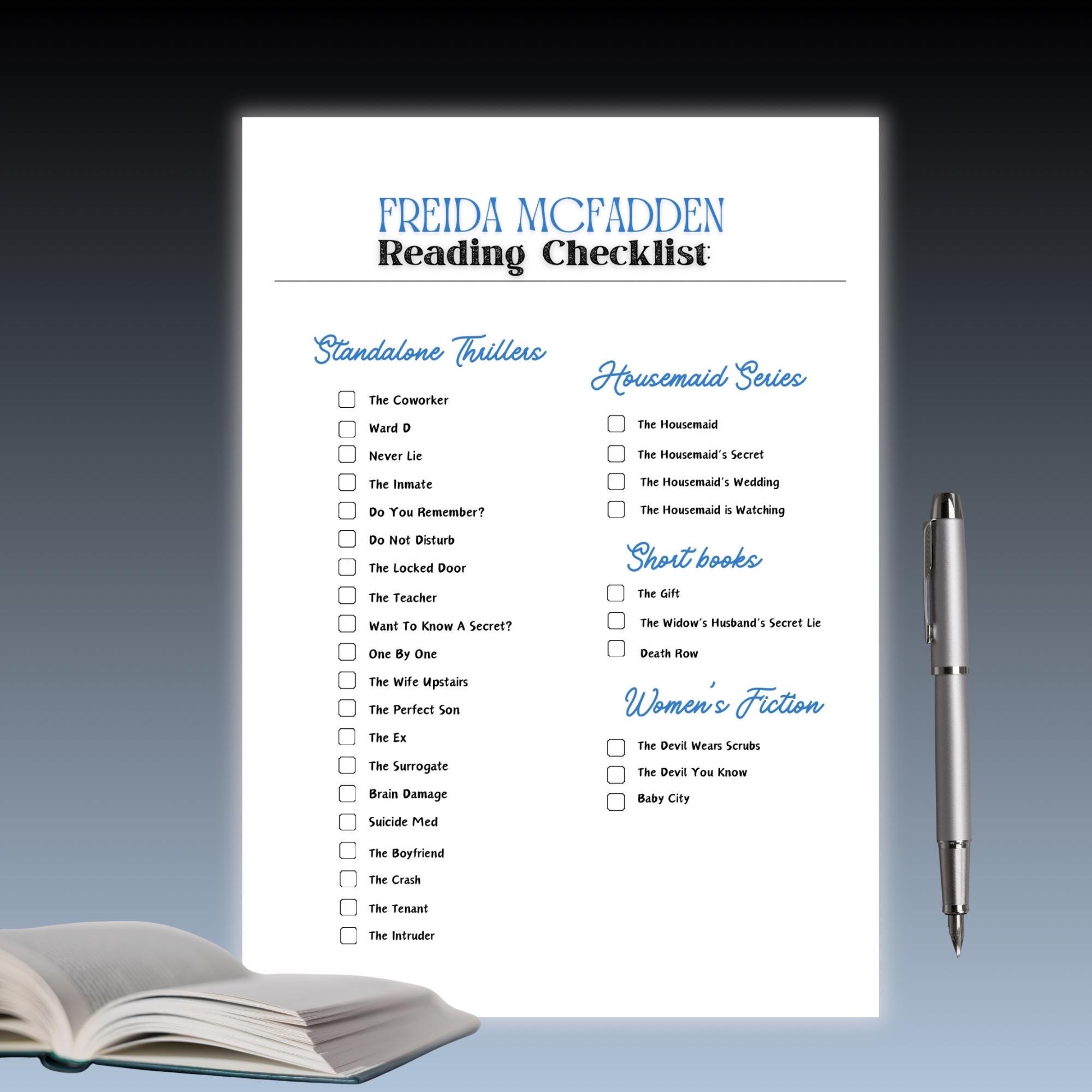 Freida Mcfadden Reading Log, Printable Reader Tracker, Freida Thriller ...