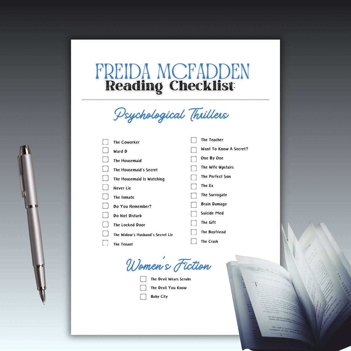 Freida Mcfadden Reading Log, Printable Reader Tracker, Freida Thriller ...