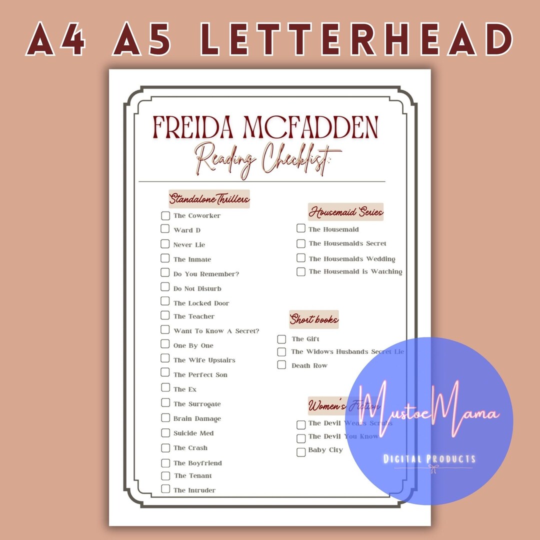 Freida Mcfadden Printable Reading Checklist, Thriller Book Log, Freida ...