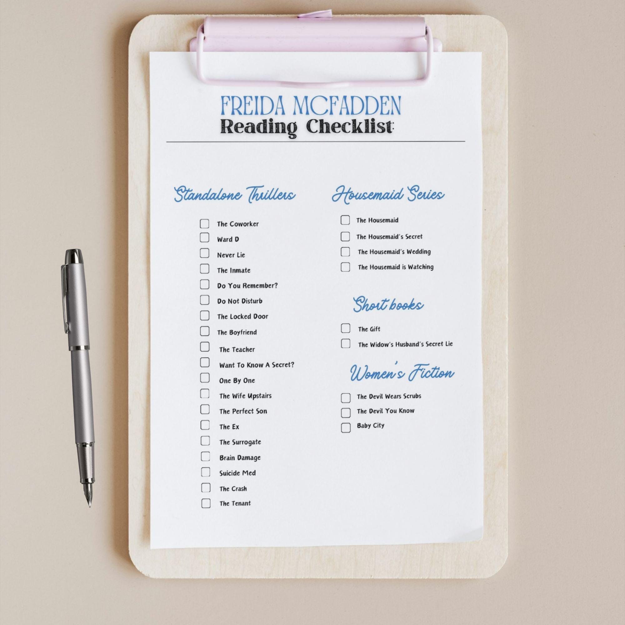 Freida Mcfadden Reading Log, Printable Reader Tracker, Freida Thriller ...