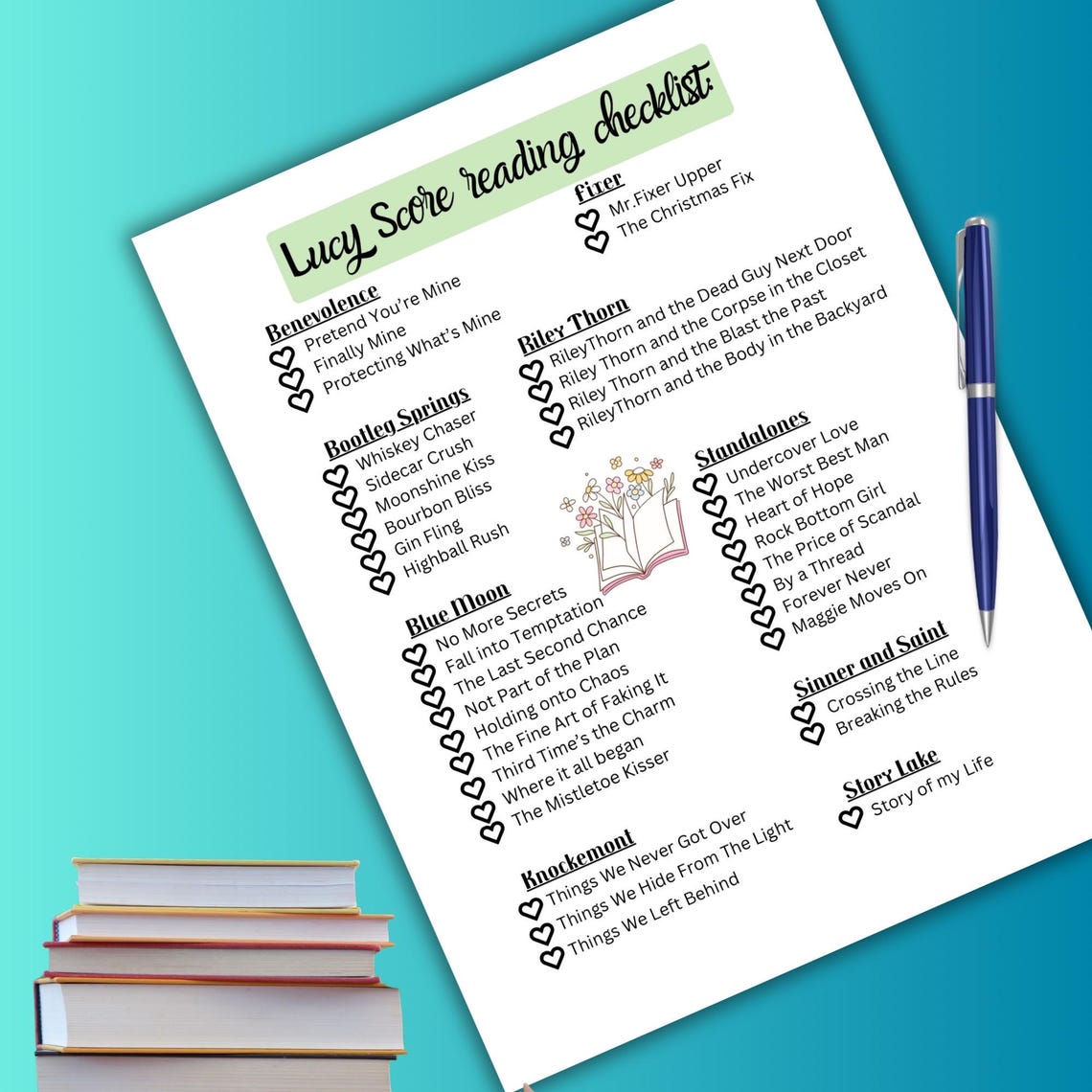 Lucy Score Cozy Reading Checklist Printable, Lucy Score Romance Novel ...