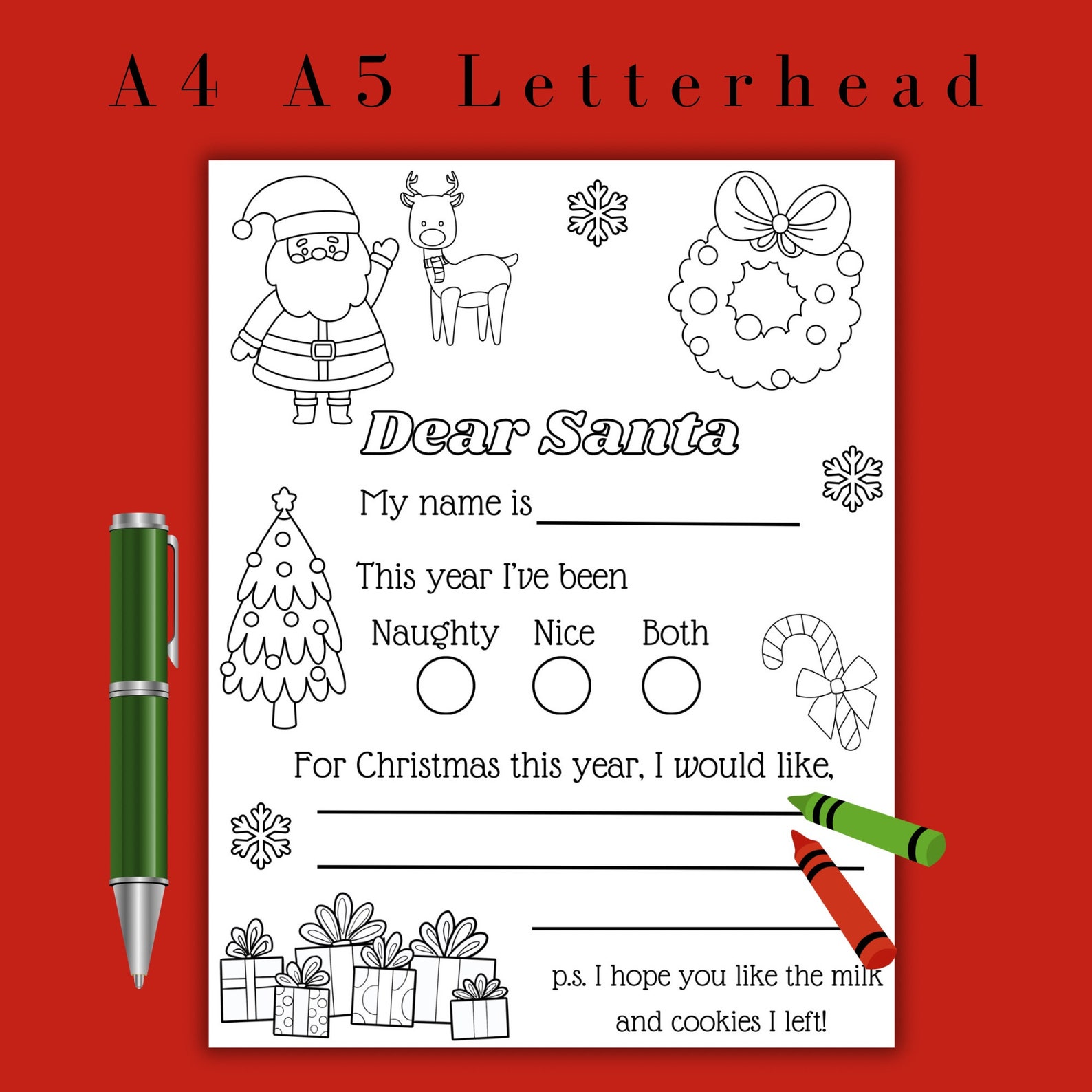 Letter to Santa Coloring Sheet Printable, Dear Santa Letter Coloring ...