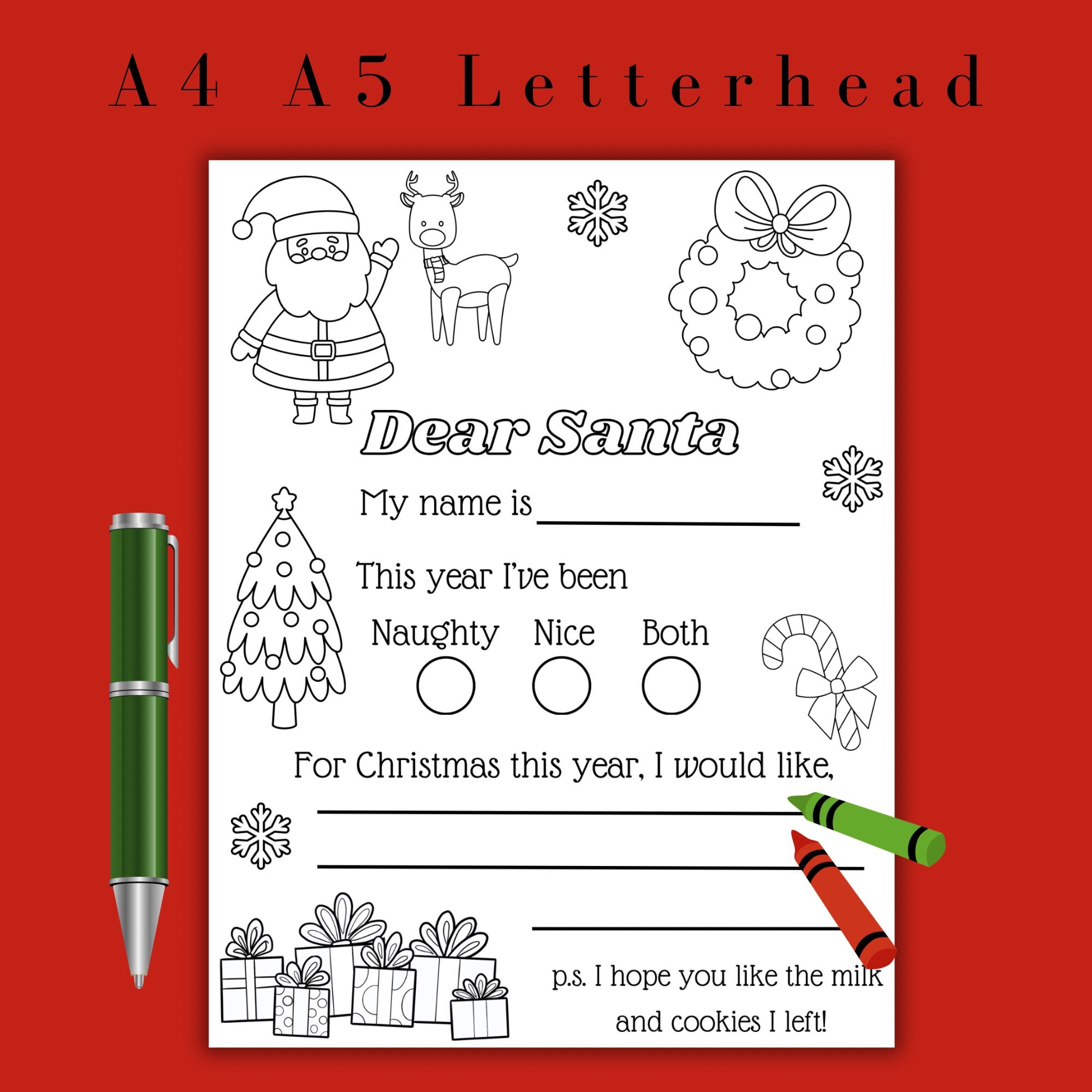 Letter to Santa Coloring Sheet Printable Dear Santa Letter - Etsy