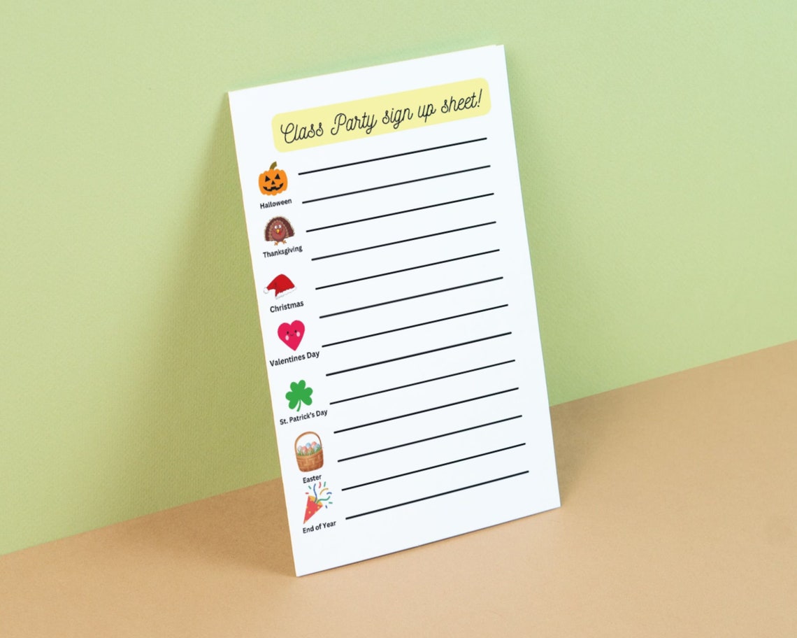 Preschool Classroom Party Sign up Sheet Printable, Celebration Digital ...
