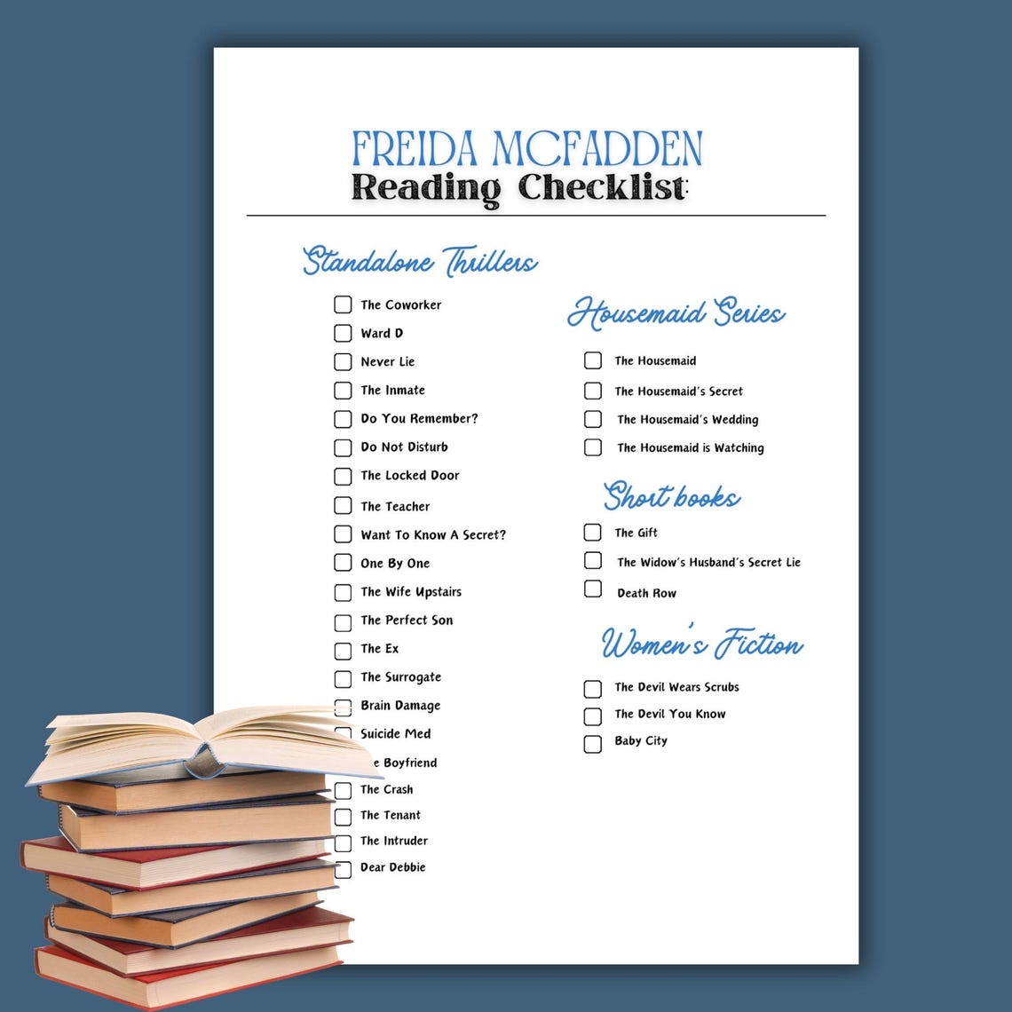 Freida Mcfadden Book Checklist, Printable Reader Tracker, Thriller ...