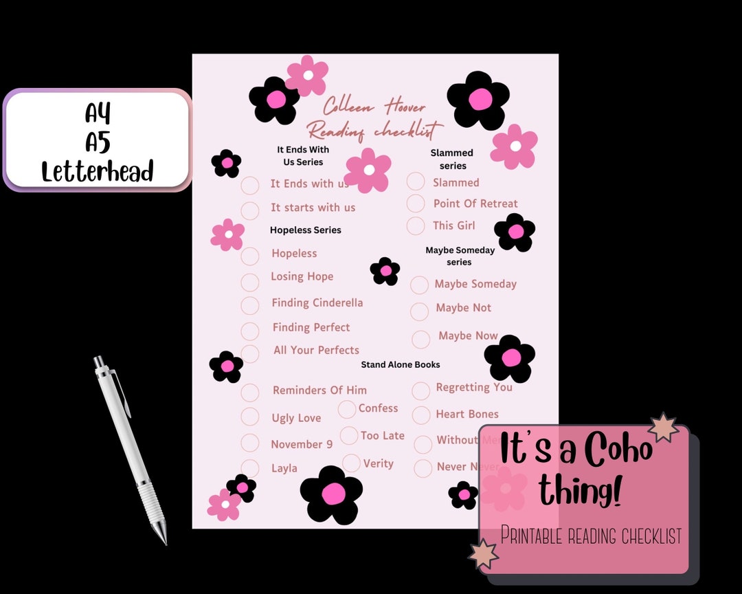 Colleen Hoover Reading Checklist, Pink and Black Digital Coho Book ...