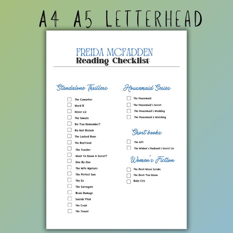 Freida Mcfadden Book Checklist, Printable Reader Tracker, Freida ...