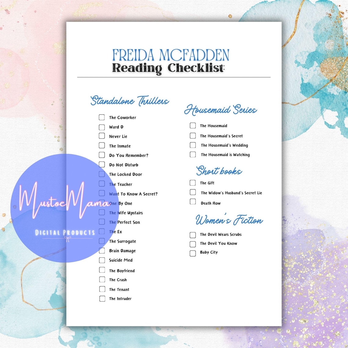 Freida Mcfadden Book Checklist, Printable Reader Tracker, Freida ...