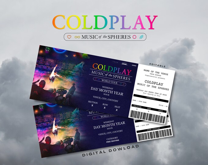 Coldplay Editable Concert Ticket Template Canva Printable Gift Idea ...