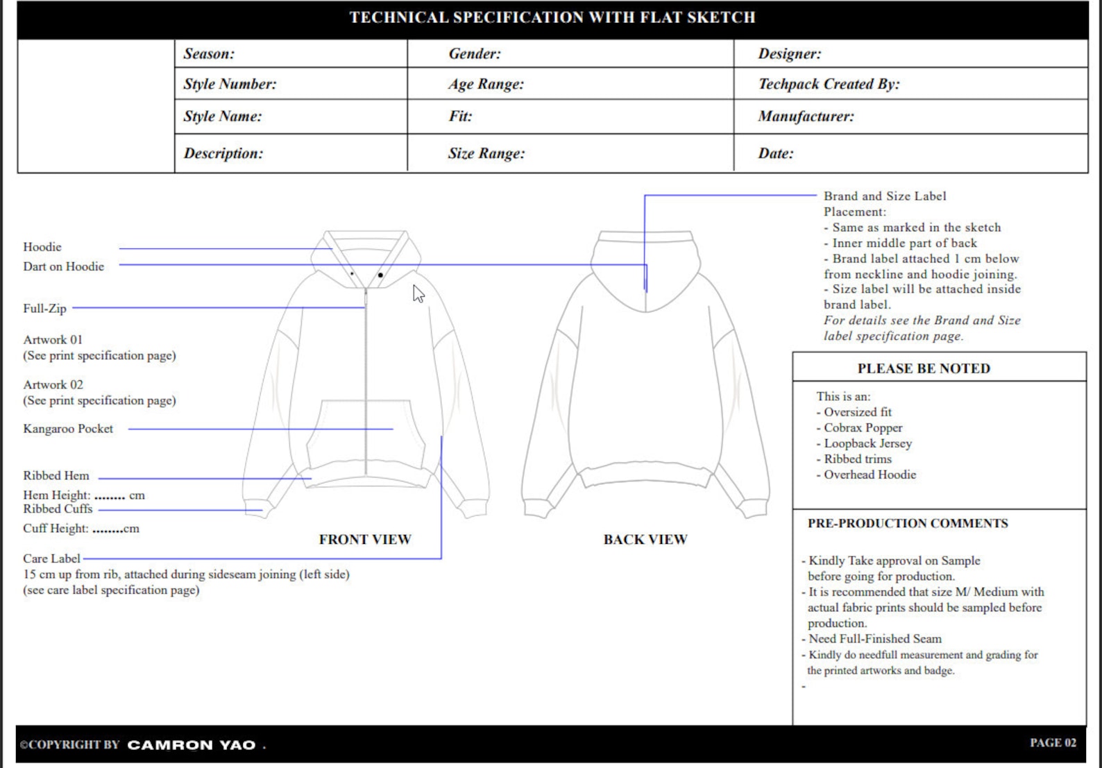 Hoodie Tech Pack Template - Etsy