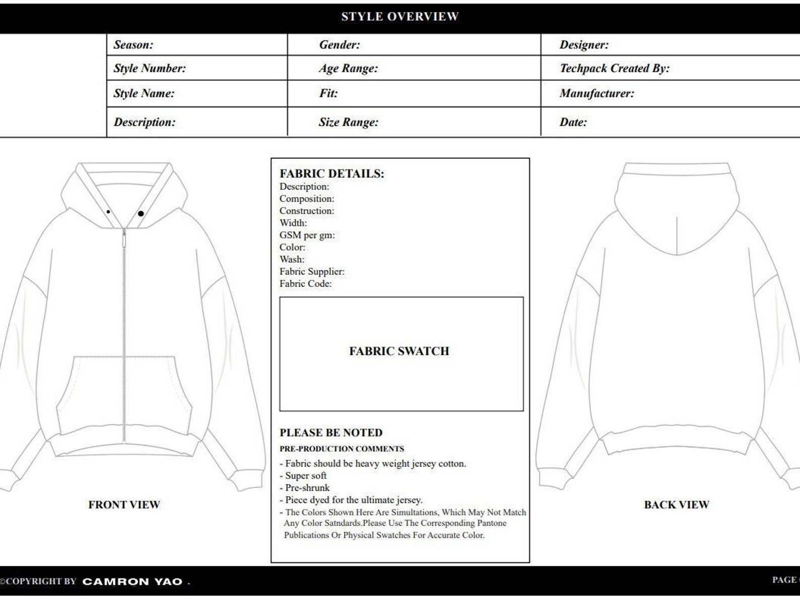Hoodie Tech Pack Template - Etsy