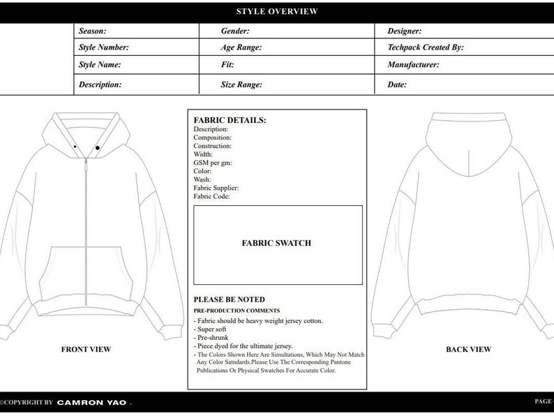 Hoodie Tech Pack Template - Etsy