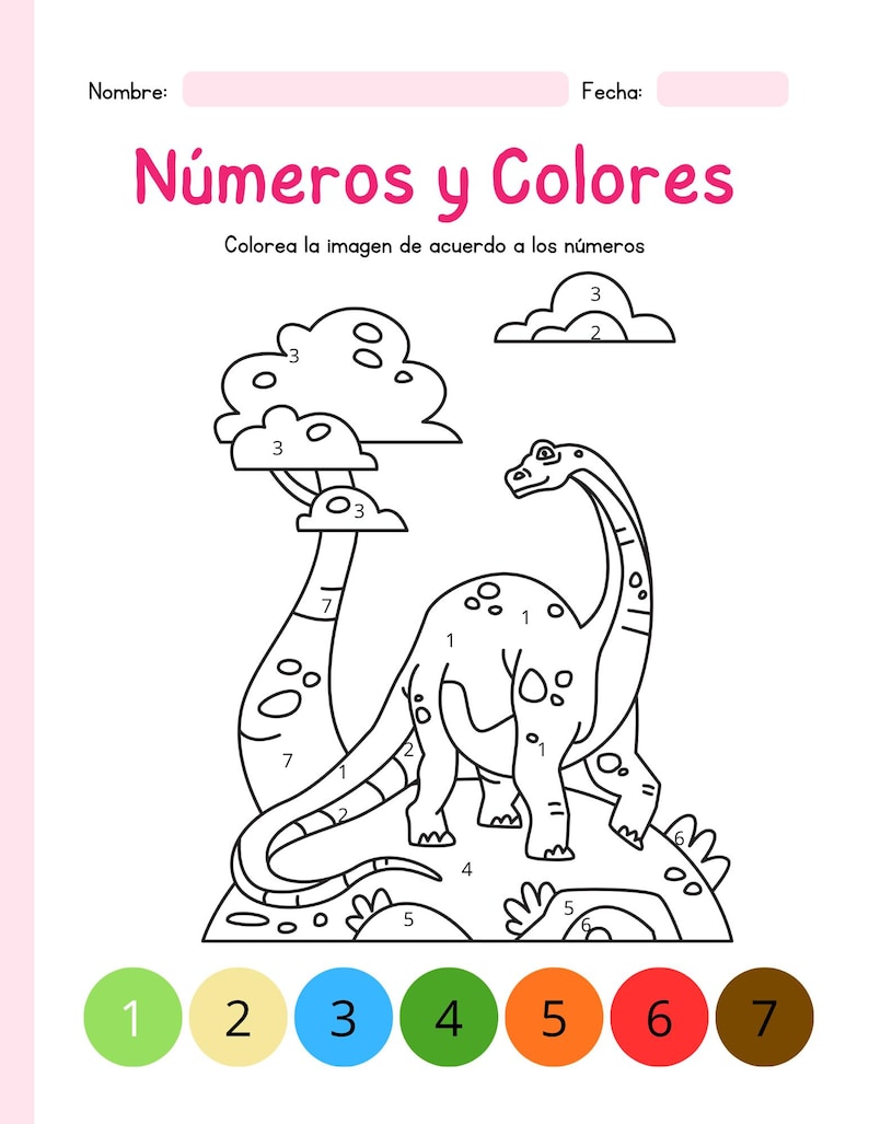 Dinosaur Color by Number Worksheet – Spanish Preschool Printable ...
