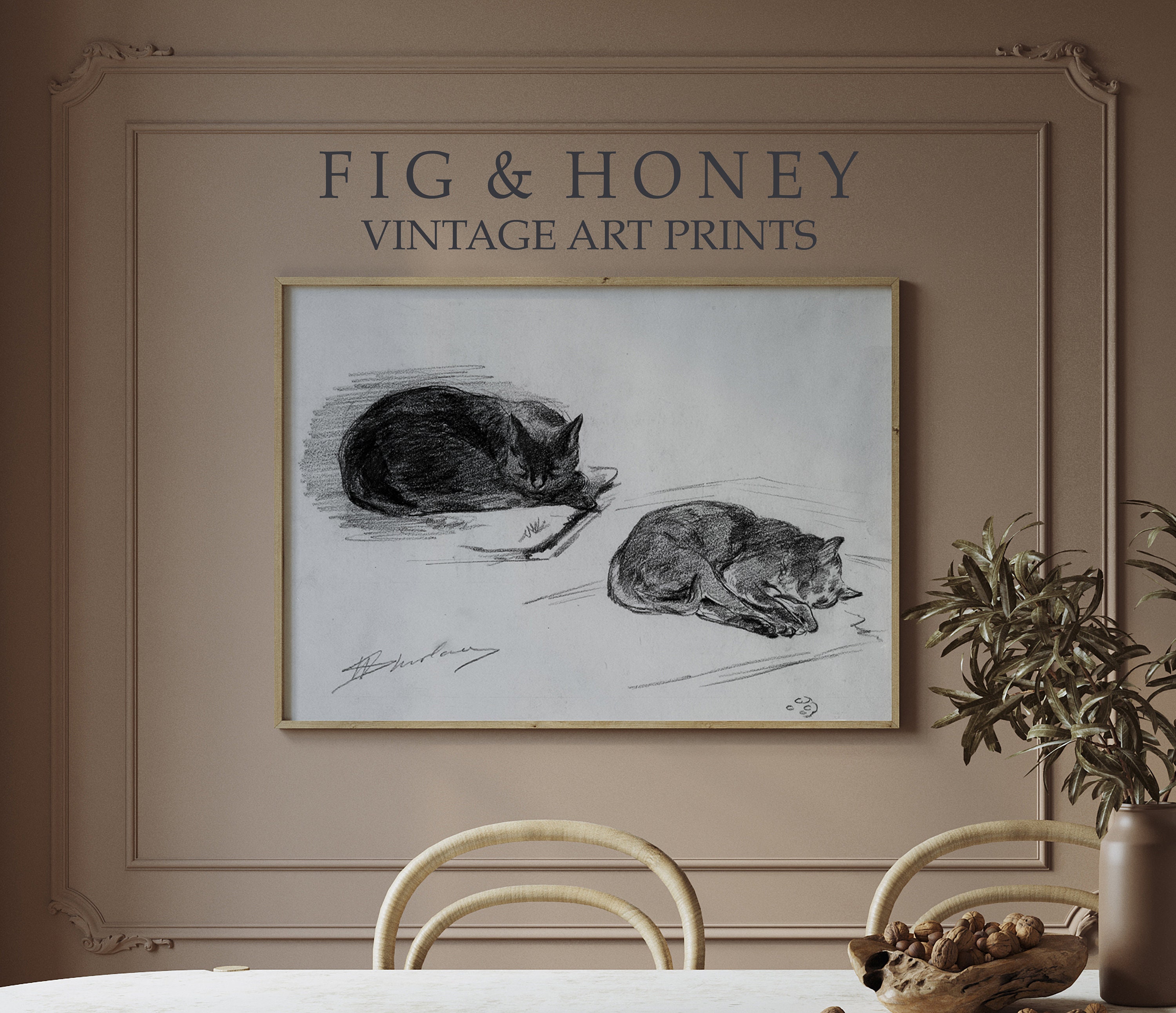 Cat Wall Art | Antique Sketch Art Print | Rustic Farmhouse Decor ...