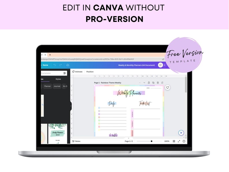 Editable Rainbow Weekly Monthly Planner - Printable To-do List for ...