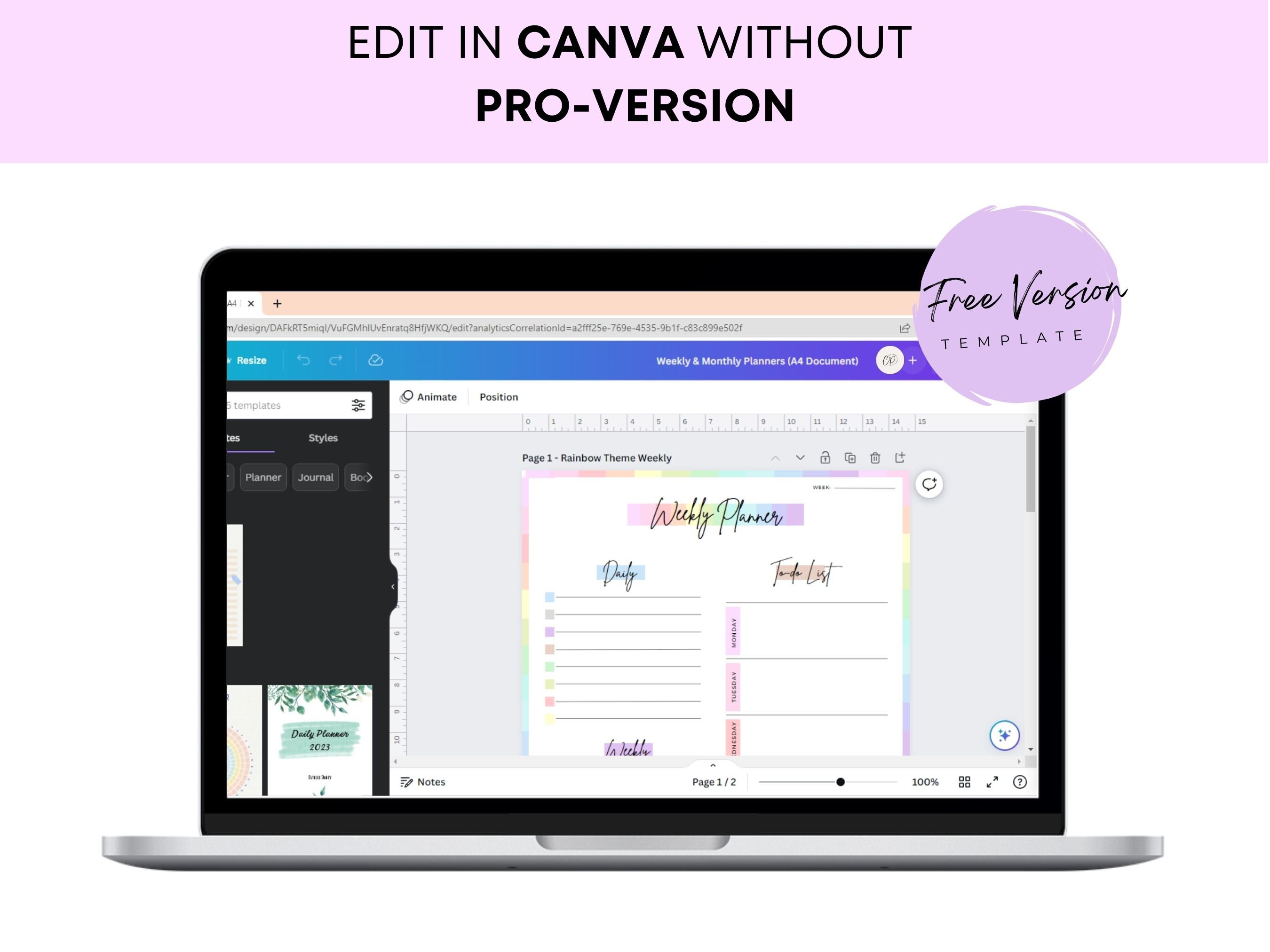 Editable Rainbow Weekly Monthly Planner - Printable To-do List for ...