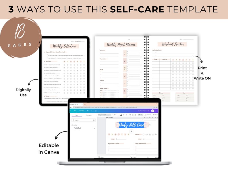 Self Care Checklist Editable Self Care Planner Printable Daily ...