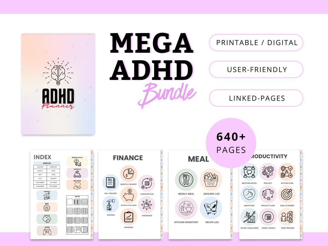 Mega ADHD Planner Bundle for Adults Printable A4 Ultimate Life Planner ...