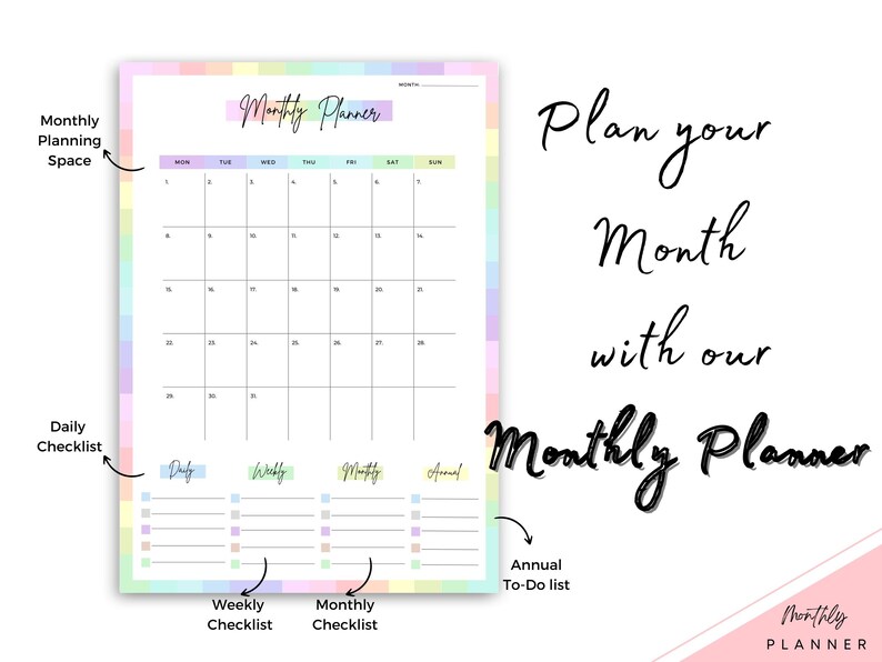 Editable Rainbow Weekly Monthly Planner - Printable To-do List for ...