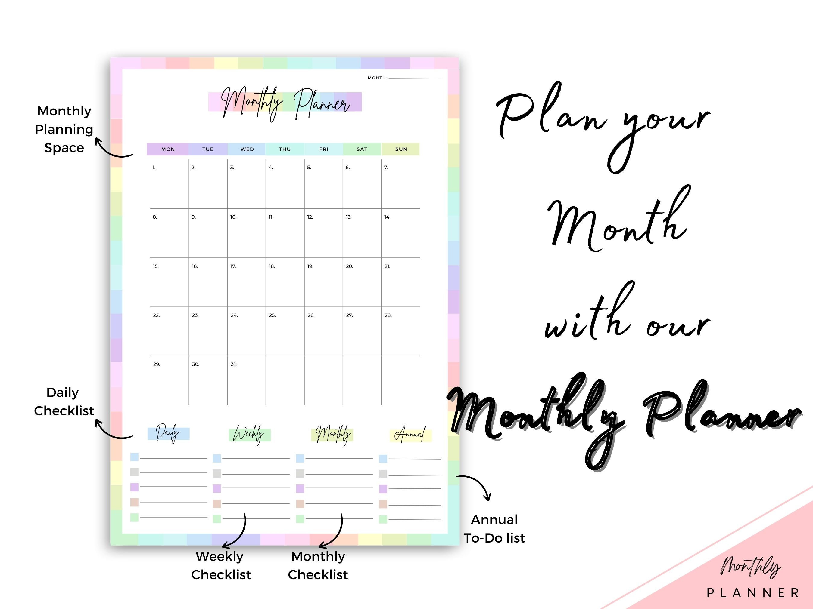 Editable Rainbow Weekly Monthly Planner - Printable To-do List for ...