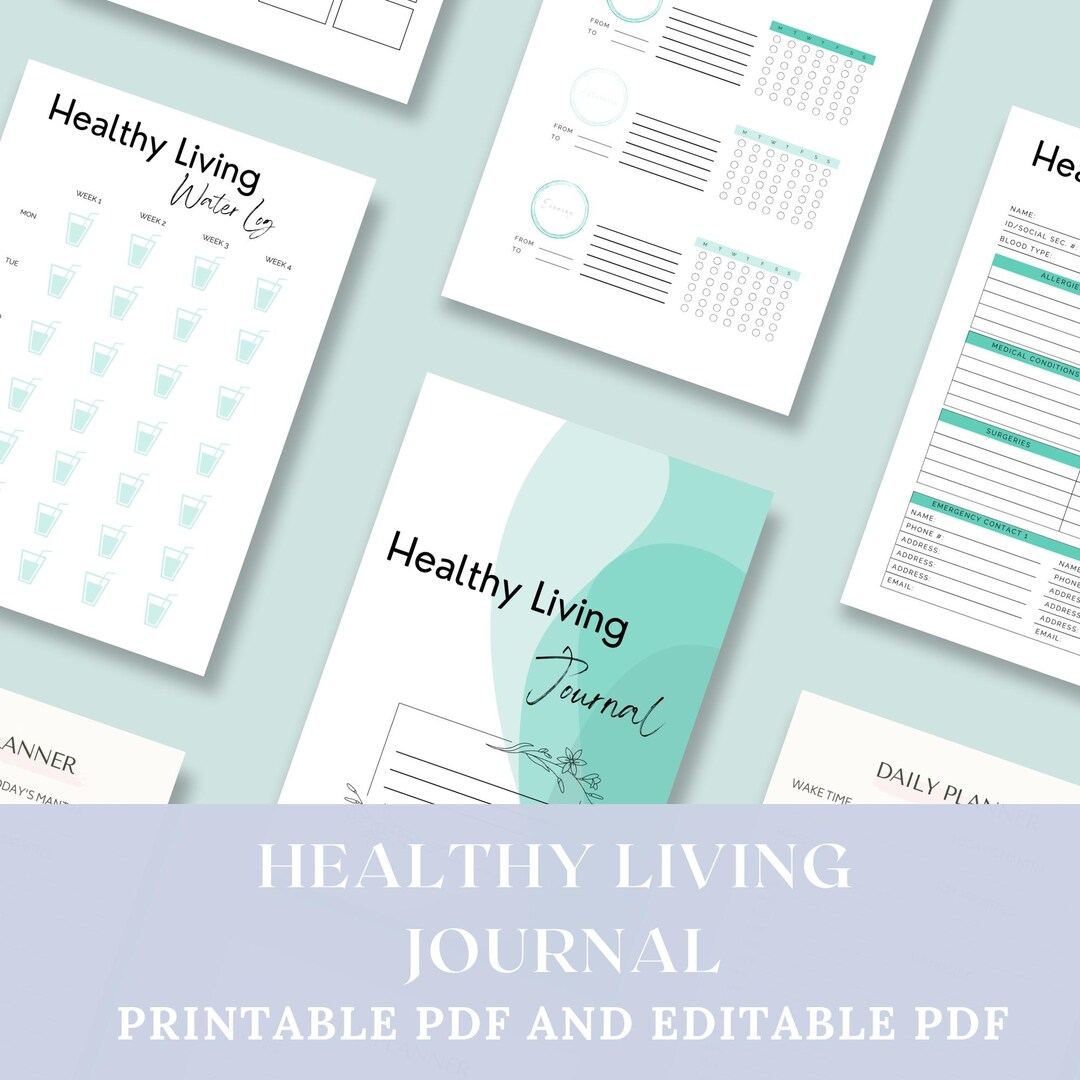 Healthy Living Planner Digital Fitness Wellness Journal With Printable ...