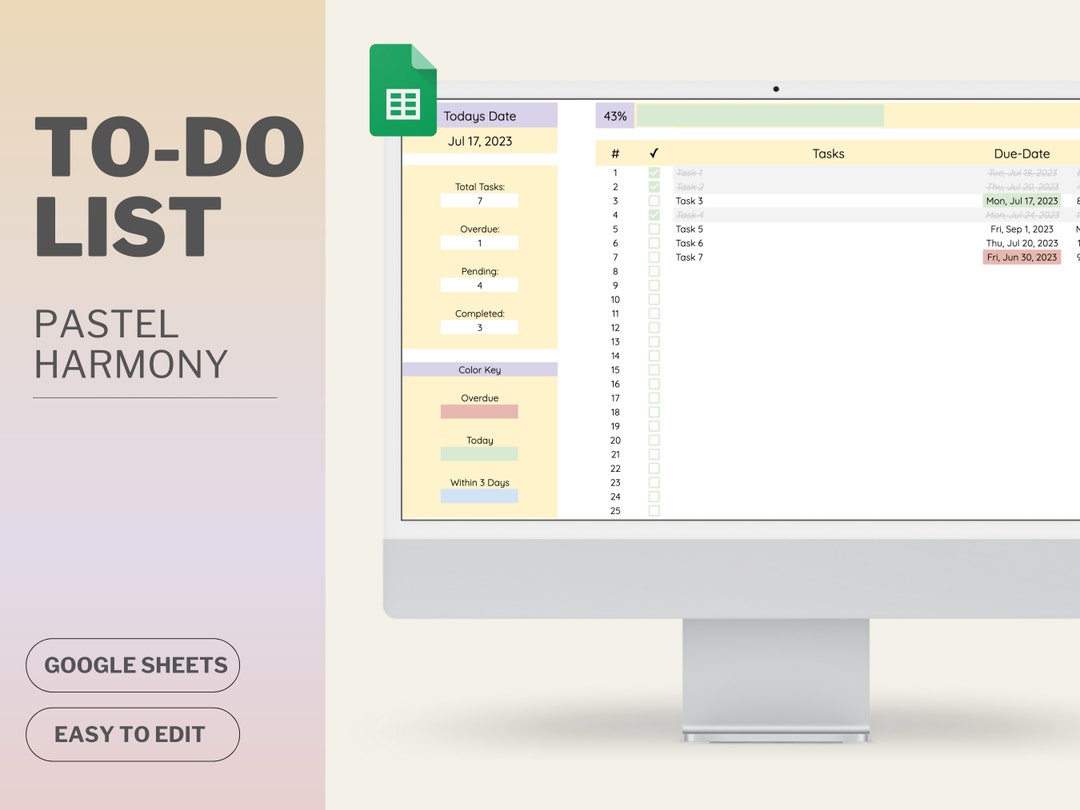 Excel To-do List - Pastel Harmony Template Spreadsheet | Task Planner ...