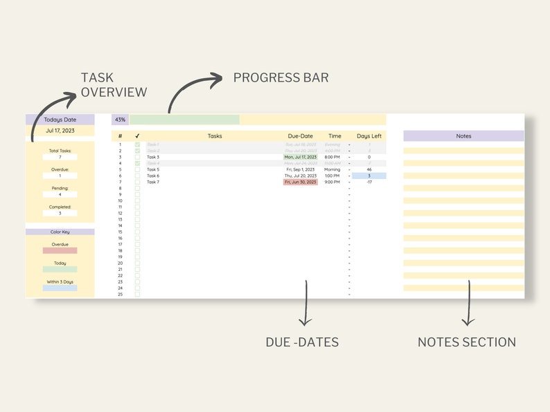 Excel To-do List - Pastel Harmony Template Spreadsheet | Task Planner ...