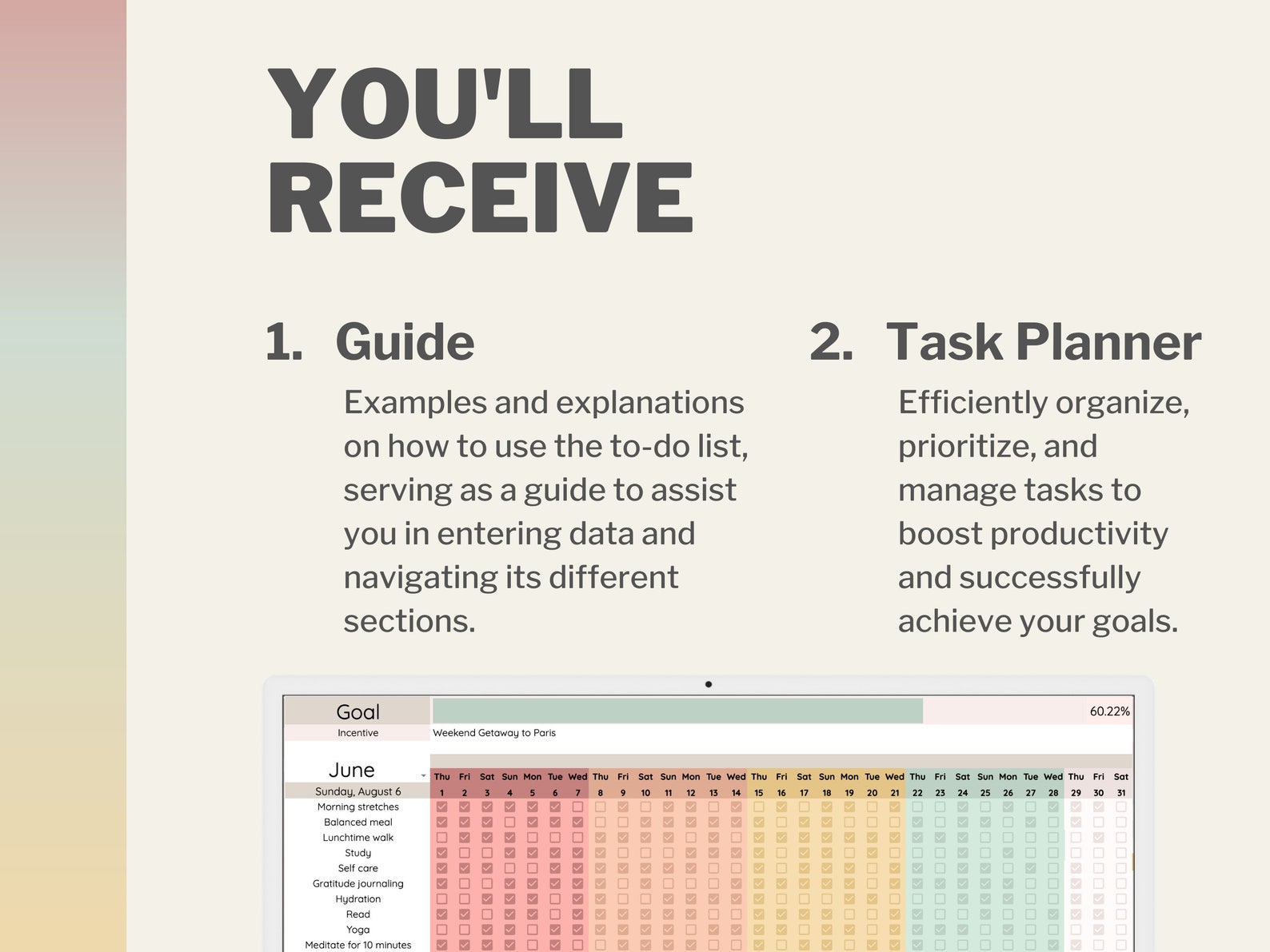 Excel Task Planner - Earth Tone Template Spreadsheet | Daily to Do List ...