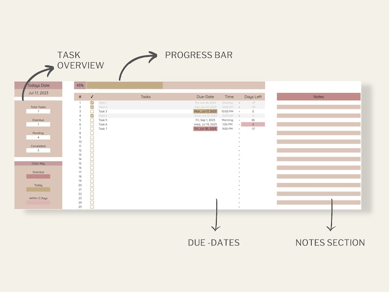 Excel To-do List - Blush Pink Template Spreadsheet | Task Planner ...