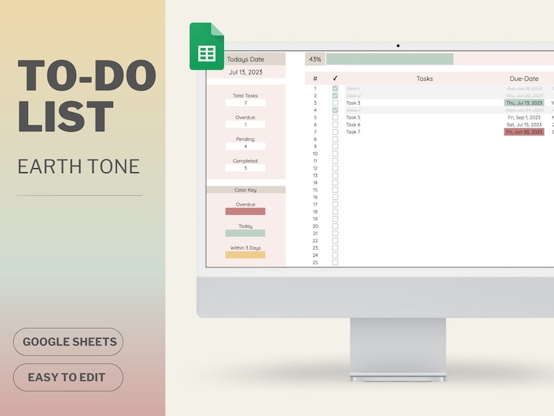 Excel To-do List - Earth Tone Template Spreadsheet | Task Planner ...