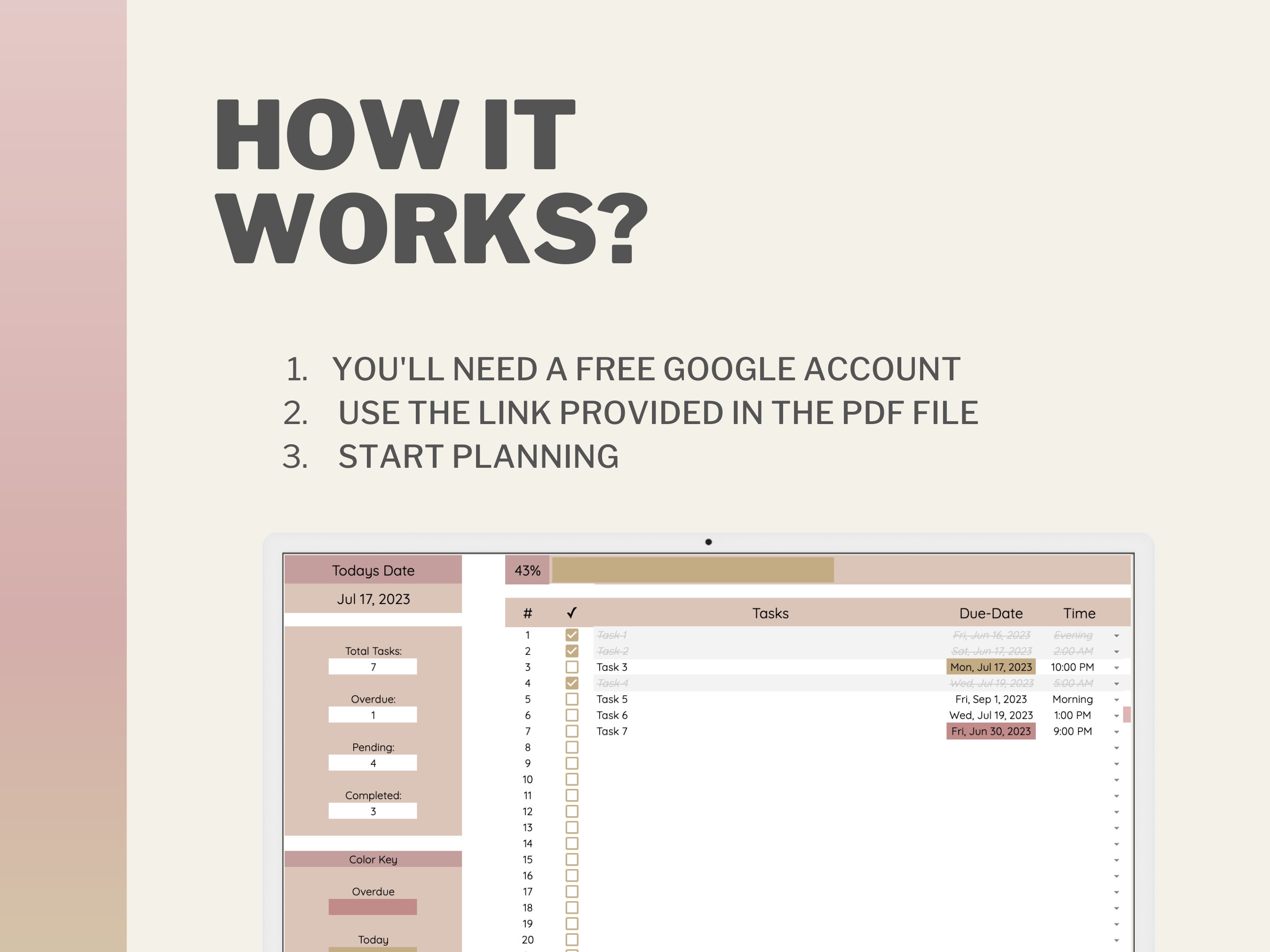 Excel To-do List Blush Pink Template Spreadsheet Task - Etsy