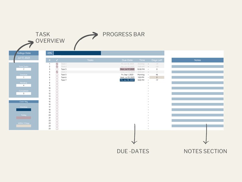 Excel To-do List - Azure Dreams Template Spreadsheet | Task Planner ...