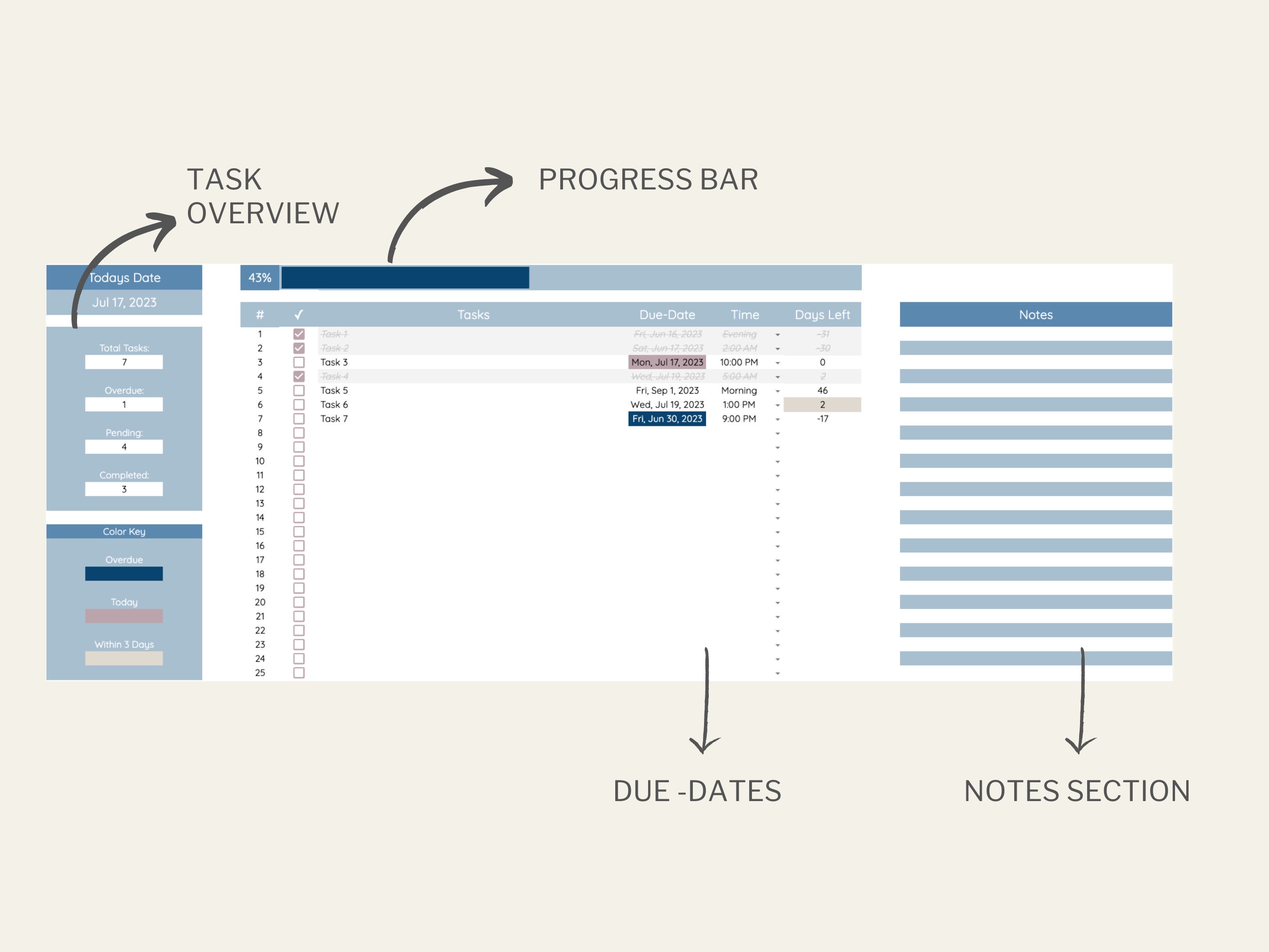 Excel To-do List Azure Dreams Template Spreadsheet Task Planner Daily ...