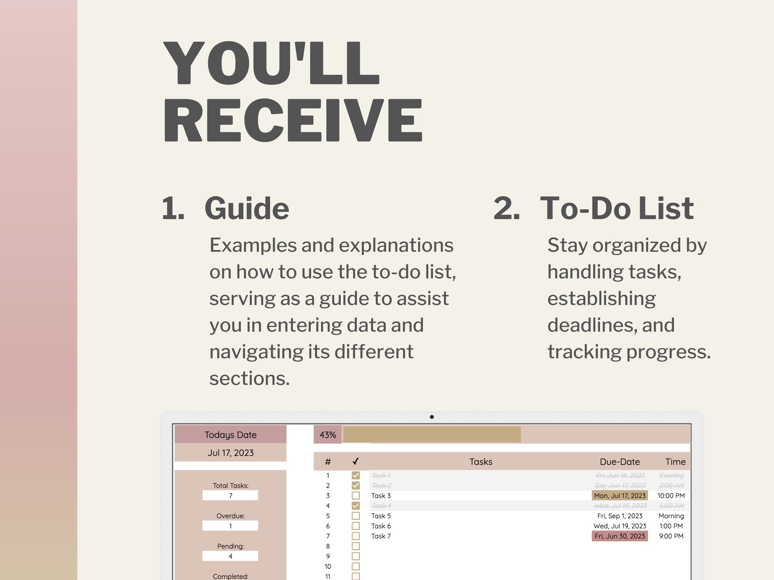 Excel To-do List Blush Pink Template Spreadsheet Task - Etsy