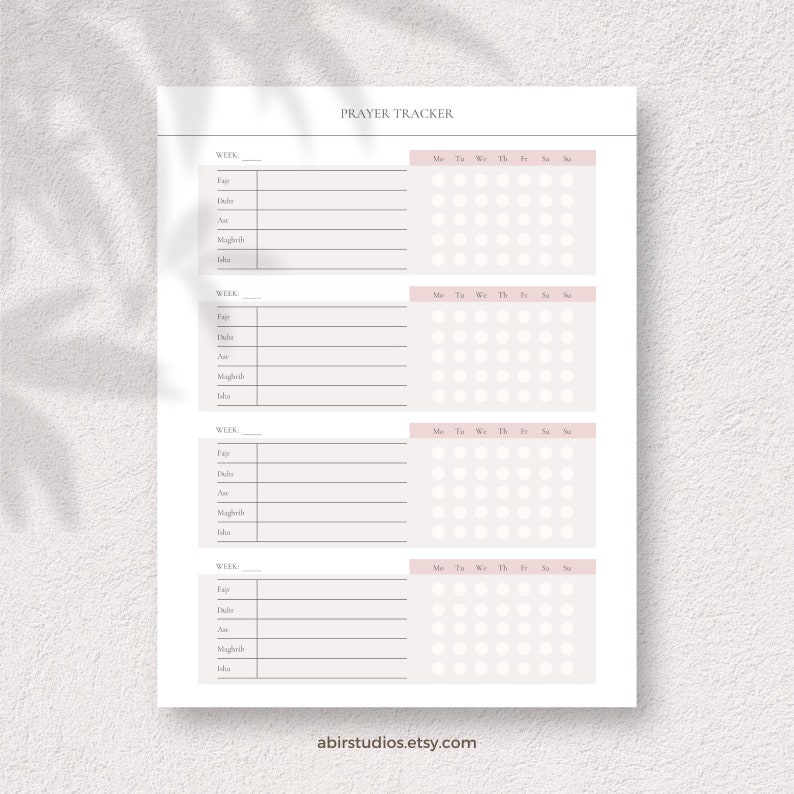 Printable Prayer Tracker, Salah Planner, Daily Salah Log, Islamic ...
