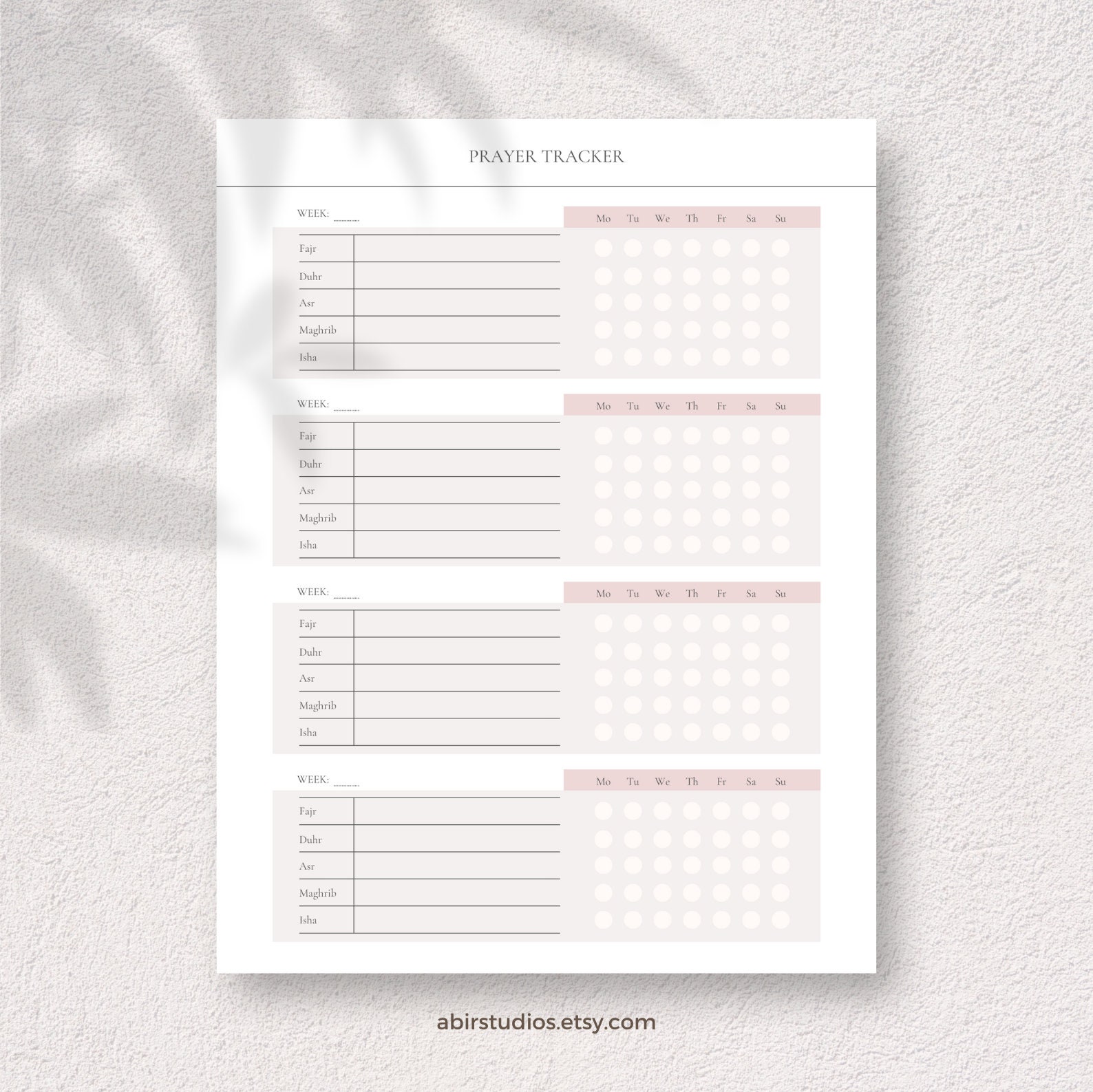 Printable Prayer Tracker, Salah Planner, Daily Salah Log, Islamic ...