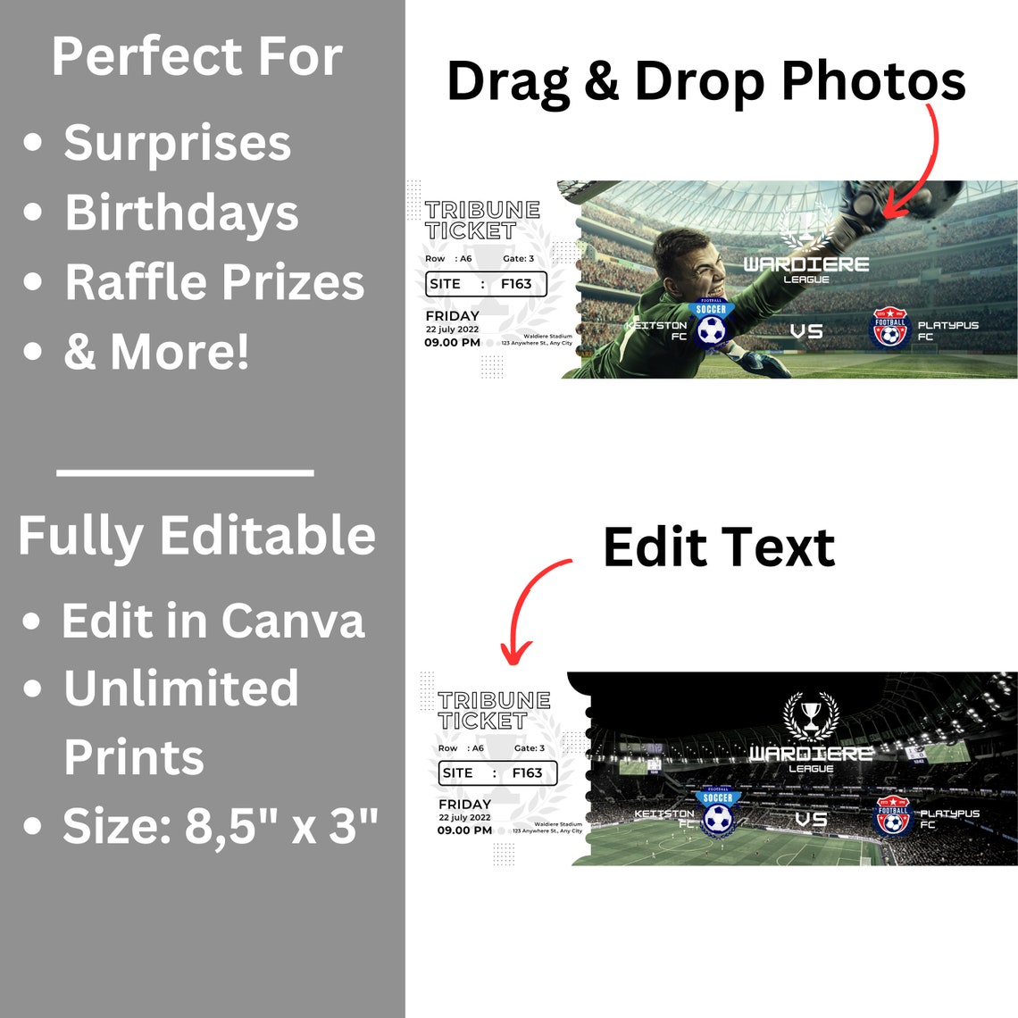 Sports Ticket Customizable Template, Personalized Ticket Design, Ticket ...