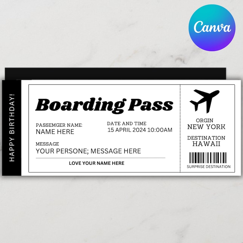 Editable Boarding Pass Template - Printable Navy Surprise Fake Airline ...