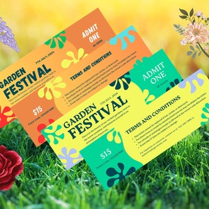 Printable Garden Festival Ticket Template, Editable Event Ticket, Canva ...