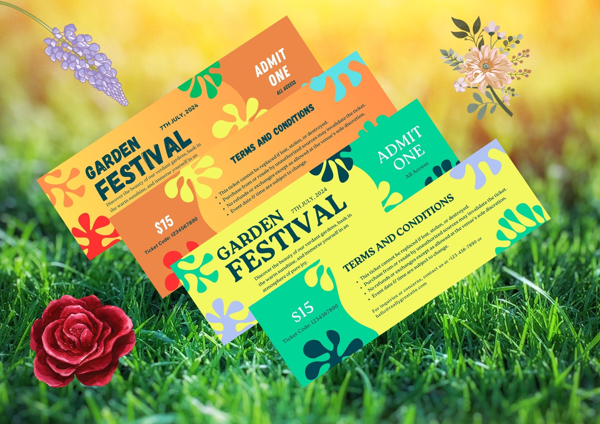 Printable Garden Festival Ticket Template, Editable Event Ticket, Canva ...