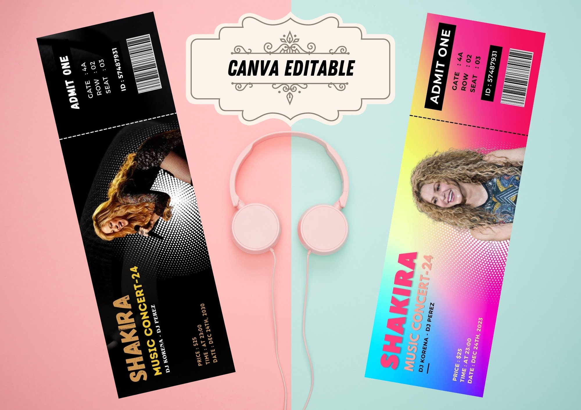 Shakira Music Ticket Multi Color Ticket Template Printable - Etsy