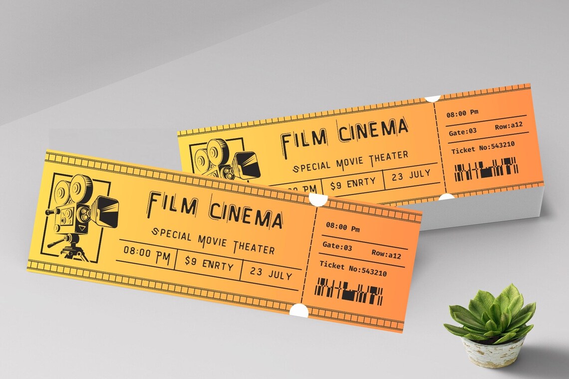 Vintage Cinema Ticket Template | Event Ticket Template | DIY Movie ...