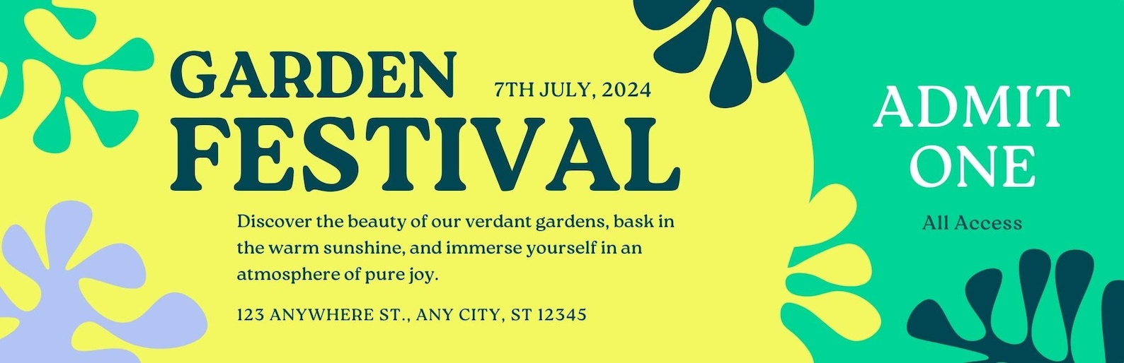 Printable Garden Festival Ticket Template, Editable Event Ticket, Canva ...