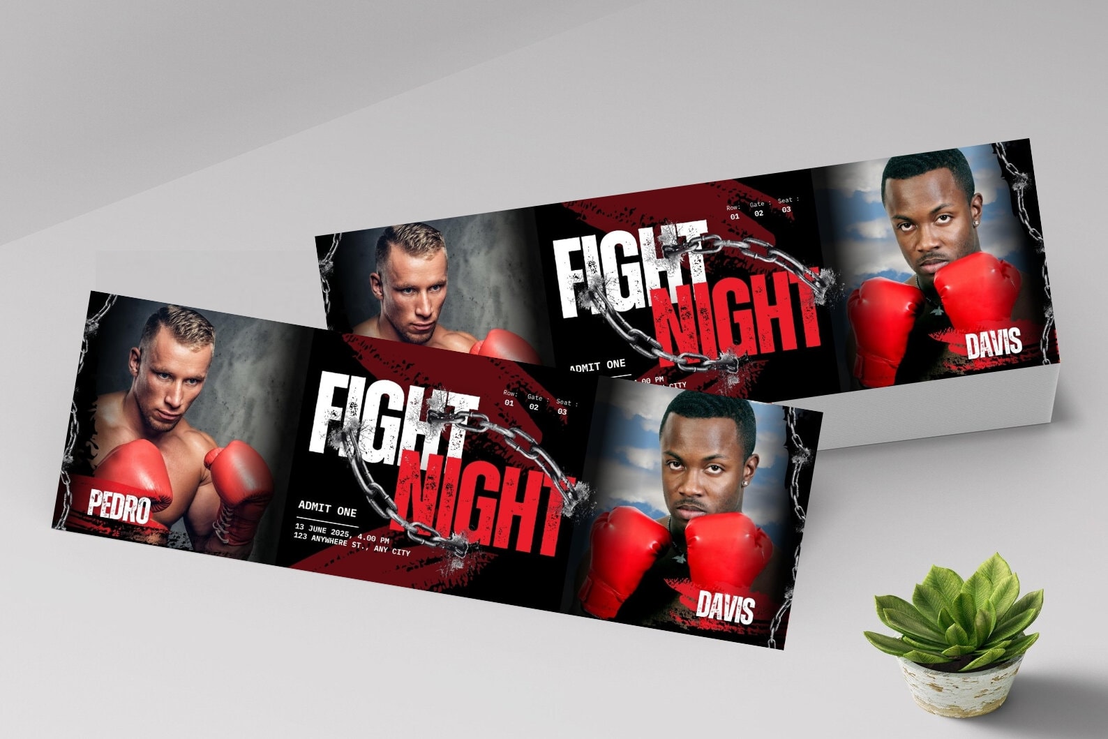 Customizable Black and Red Modern Minimalist Fight Night Ticket ...