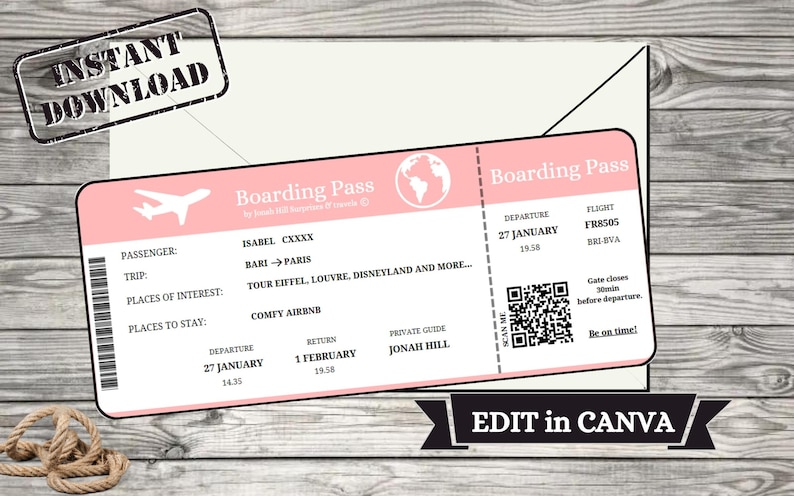 Boarding Pass Template Printable | Airplane Ticket | Instant Download ...