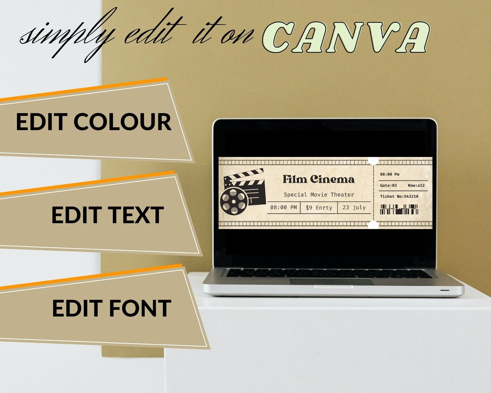 Vintage Cinema Ticket Template | Event Ticket Template | DIY Movie ...